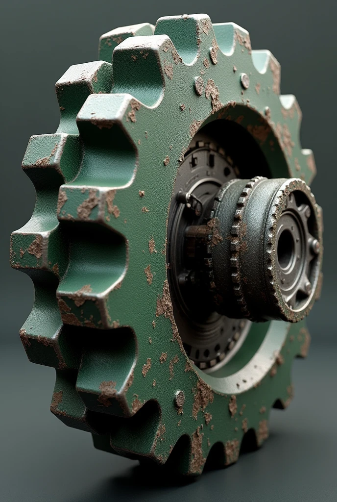 CREATE A 3D GEAR, HALF IN WORN SILVER COLOR AND THE OTHER HALF COVERED ...