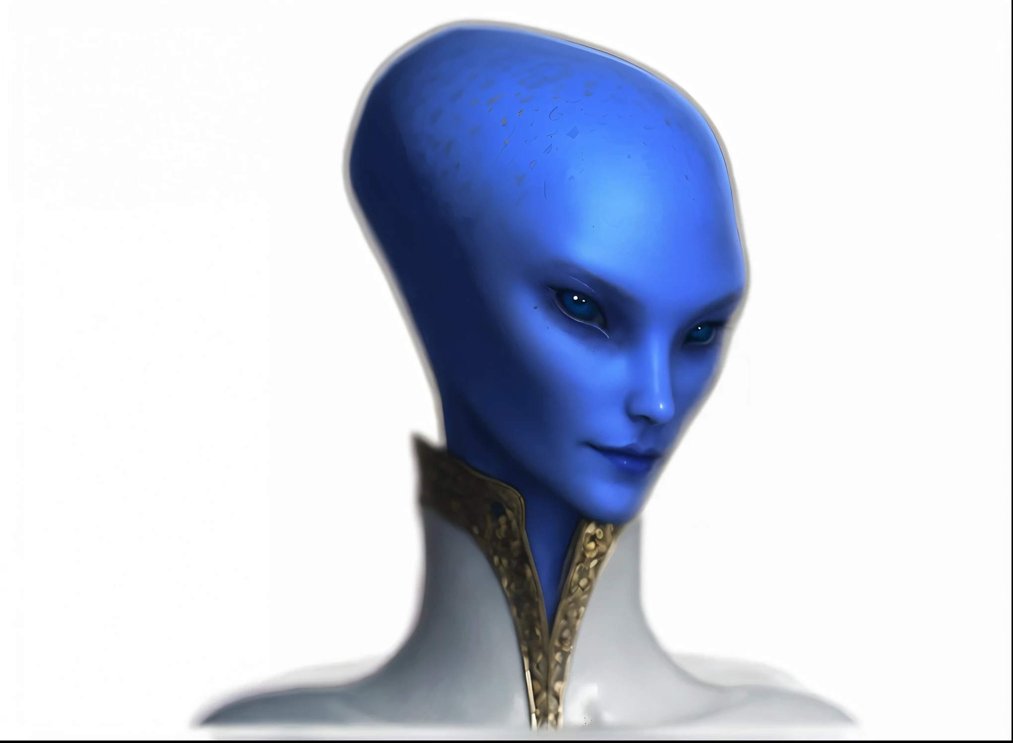 A close up of a blue alien head with a gold collar - SeaArt AI