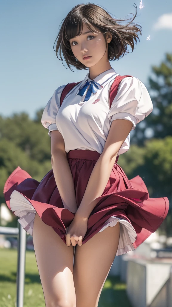 (((Innocent and cute junior high school student))), (A strong wind blows her ski - SeaArt AI