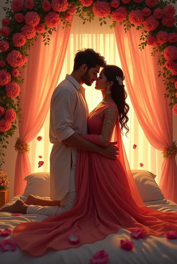 Newly married couples man remove saree from his wife in flower ...