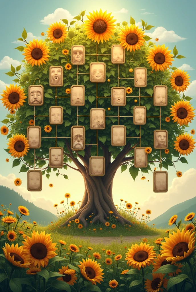Create a family tree with two rectangles on top and 19 rectangles below ...