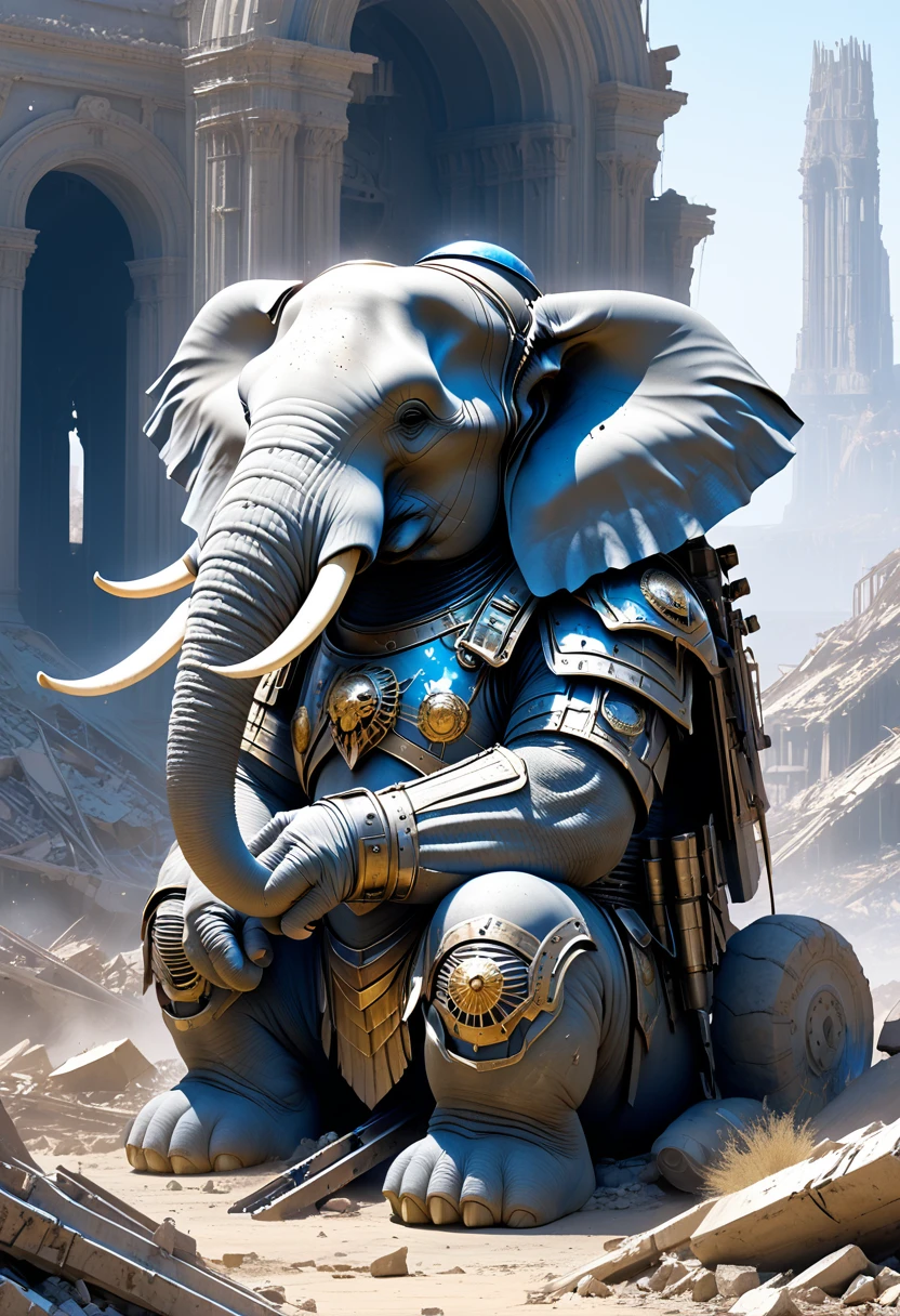 A realistic image of an elephant wearing the armor of a futuristic ...