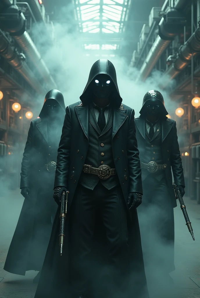Stunning high-tech steampunk mafia, surrounded by dense smoke - SeaArt AI