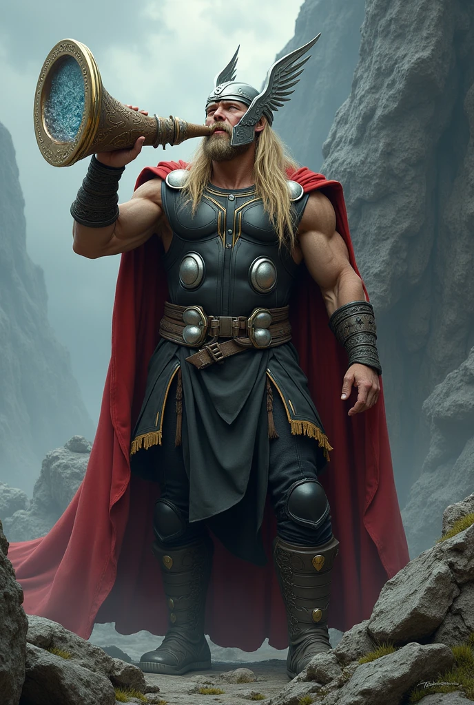Thor drinking from the big horn filled with water realistic image ...