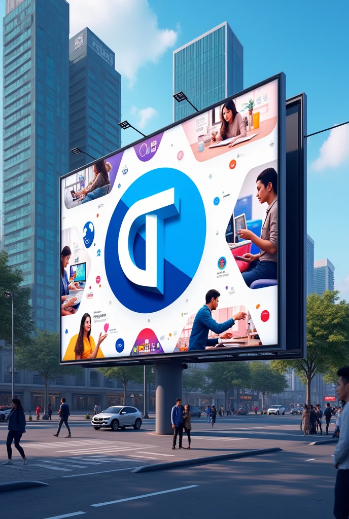 Billboard with the logo of Guatemalan Technology, the logo with a blue ...