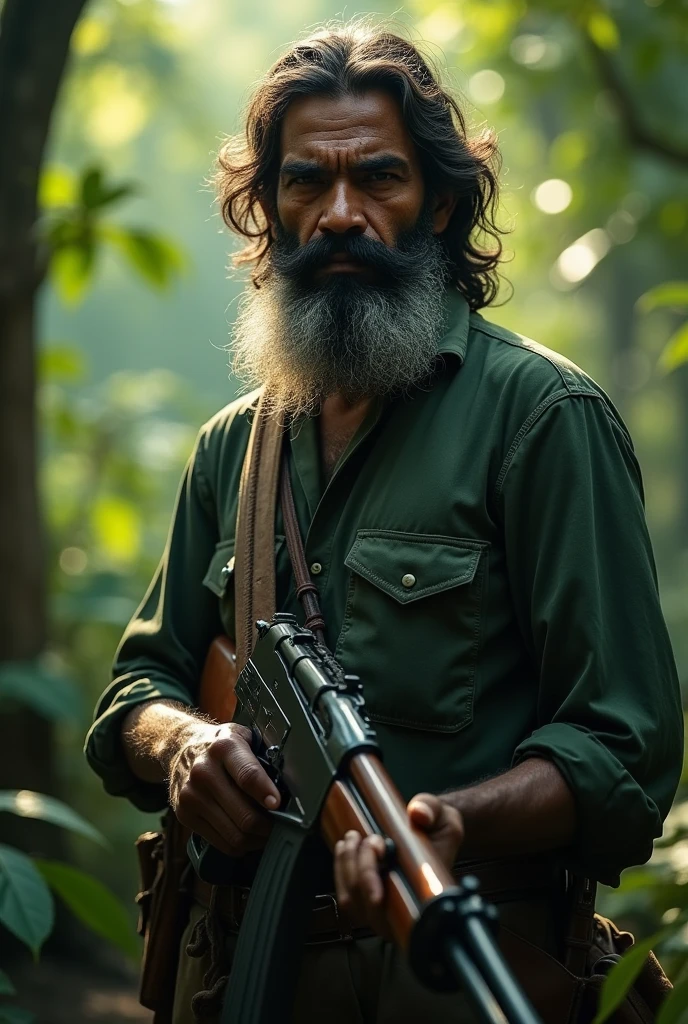 Veerappan big mustache handsome, with gun,full body,jungle cinematic 8k ...