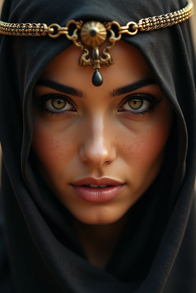 Close-up of a Fascinating Arab Warrior Woman Deep and seductive gaze ...