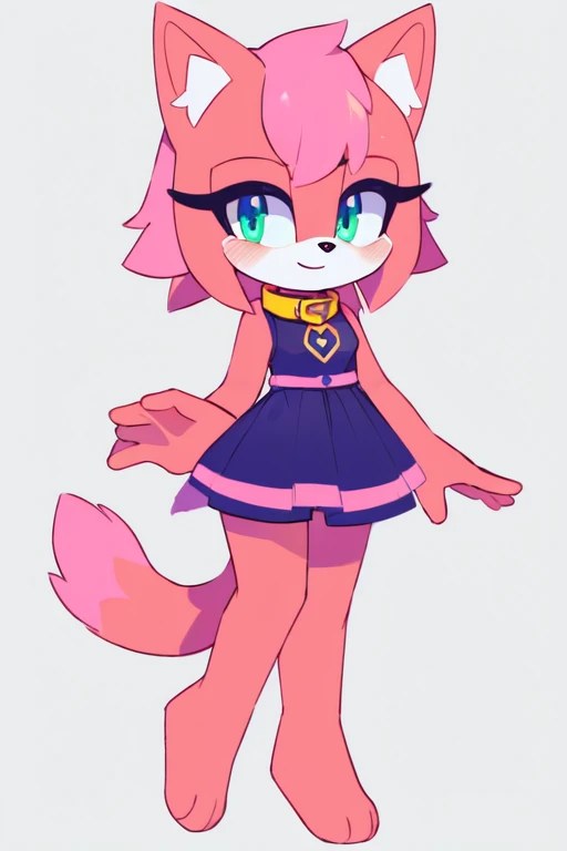 Drawing of a cat with pink hair and a yellow collar, full color drawing ...