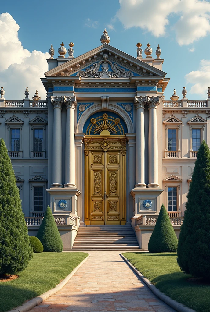 A huge castle like manor which is long on the sides. With the ...