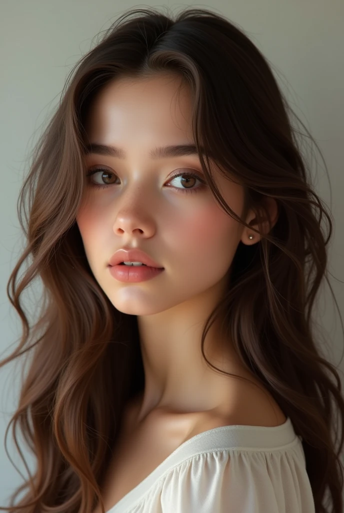 Realistic brunette girl face - SeaArt AI