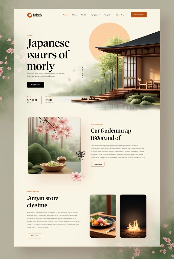 Beautiful landing for Japanese restaurant website, deigns, ux - SeaArt AI