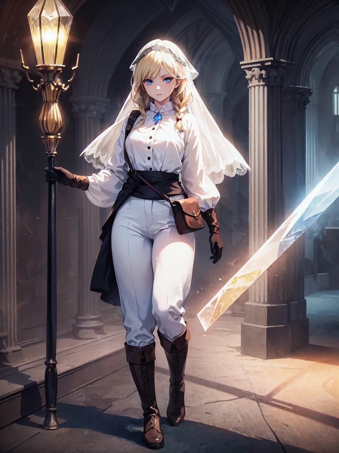 Blonde mage anime girl, with long hair and a braid on one side - SeaArt AI