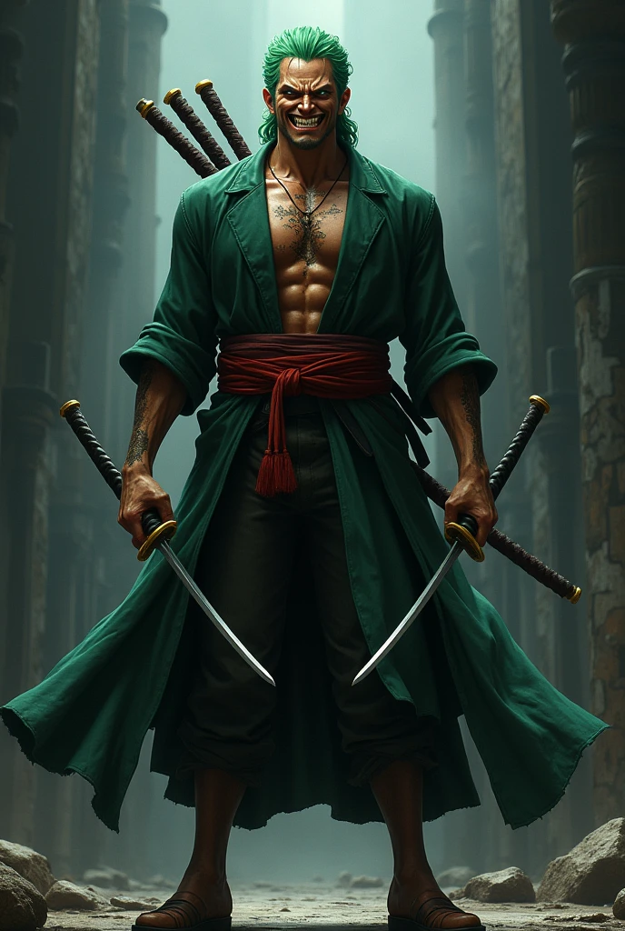 zoro with scary smile - SeaArt AI