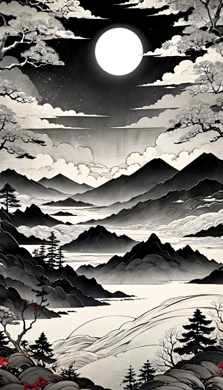 Monochrome, pencil drawing, sumi-e, ink painting, Ukiyo-e, Japanese ...