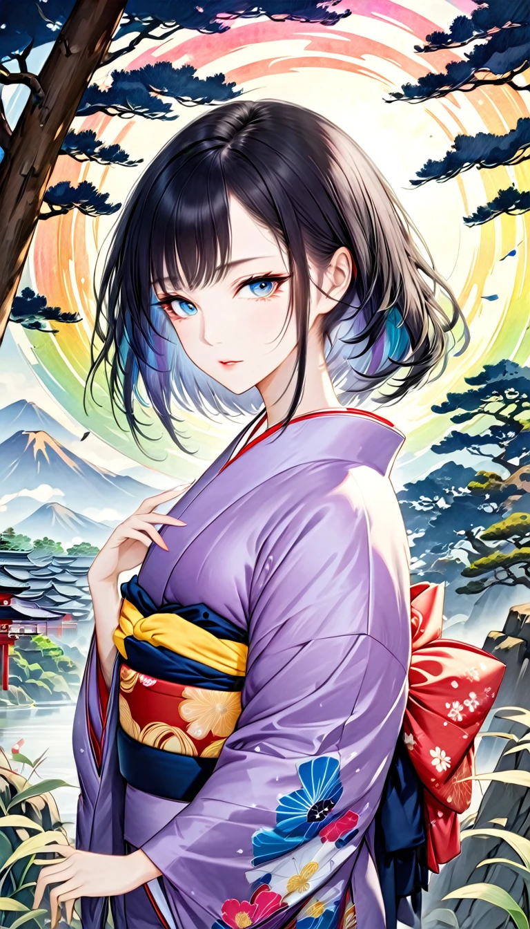 Pencil drawing, Ukiyo-e, Japanese painting, woodblock print, fusion of ...