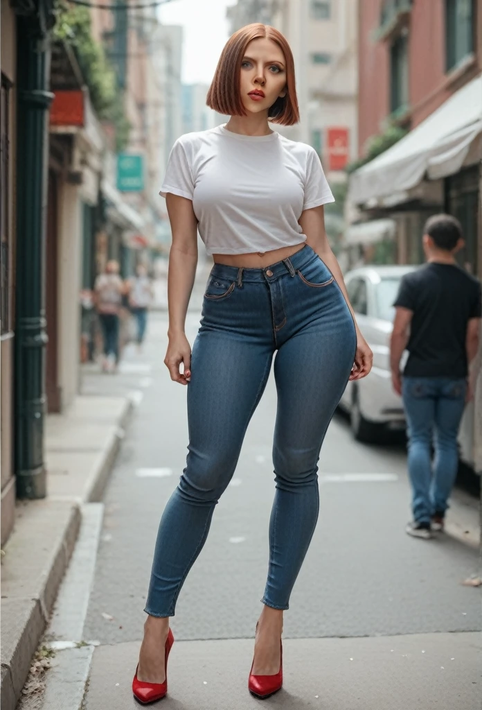 Scarlett Johansson, from behind, Wide hips, thick thighs, tight jeans ...