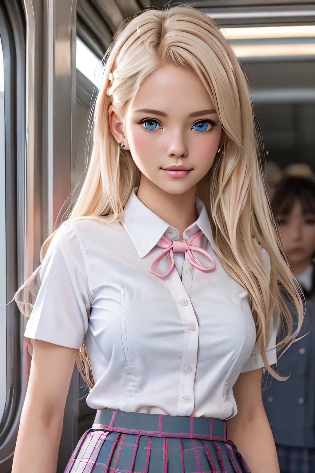 A close up of a woman in a school uniform posing for a picture - SeaArt AI