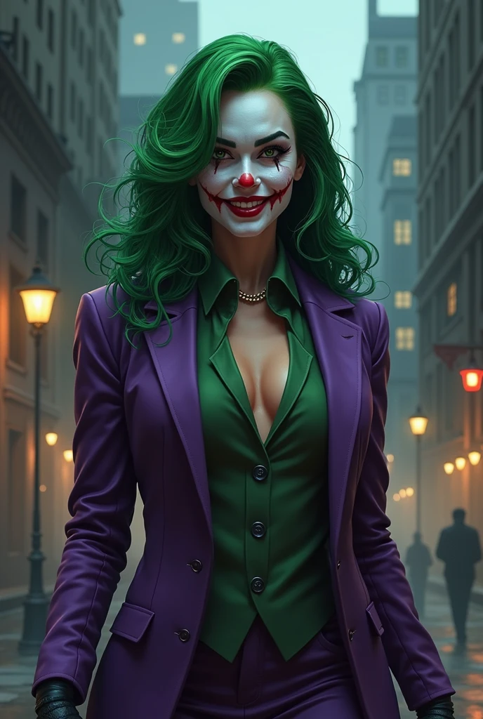 A digital painting of a female version of the Joker from DC Comics ...
