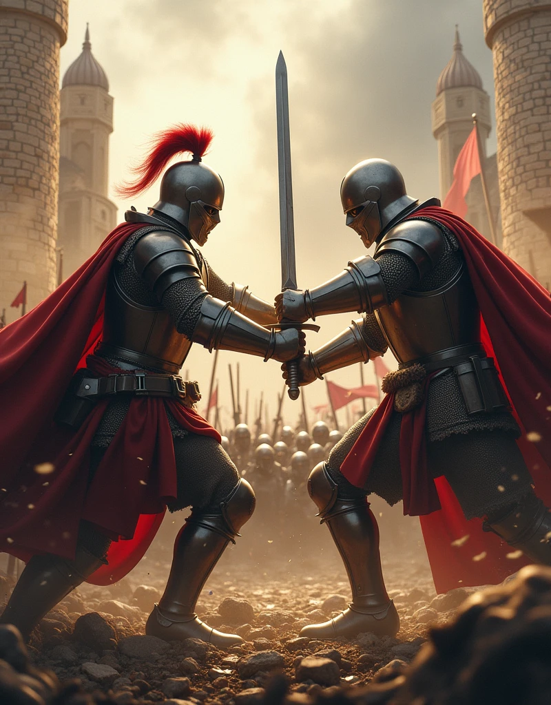 Two knights surrounded in a medieval war - SeaArt AI