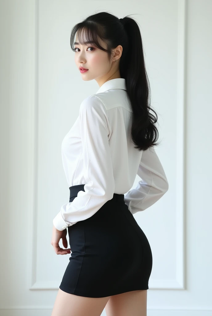 Stylish photography,beautiful korean women,facing back facing the wall ...
