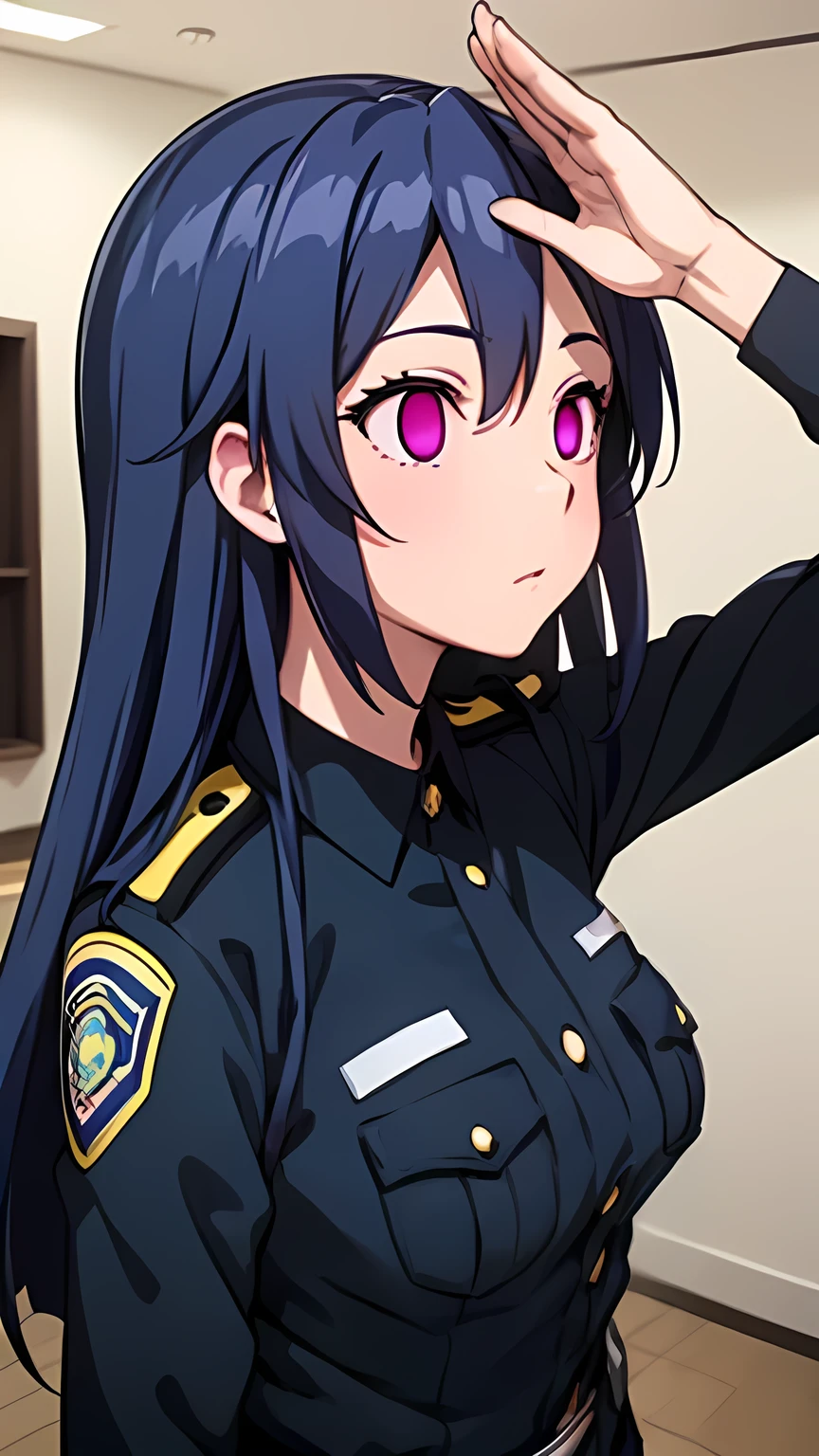 Anime girl in uniform saluting with her hand on her head - SeaArt AI