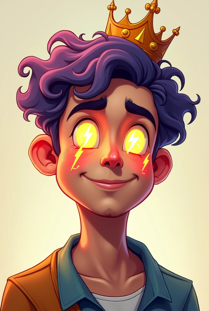Generates a man in half. smiling with eyes that are a sun, He has a ...
