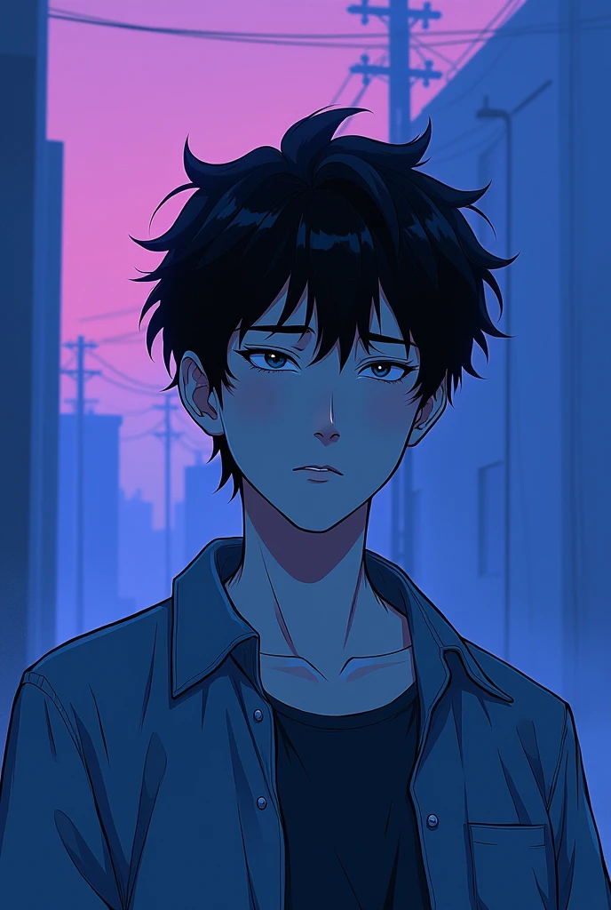 A man bored with the blue and purple manhwa art style - SeaArt AI