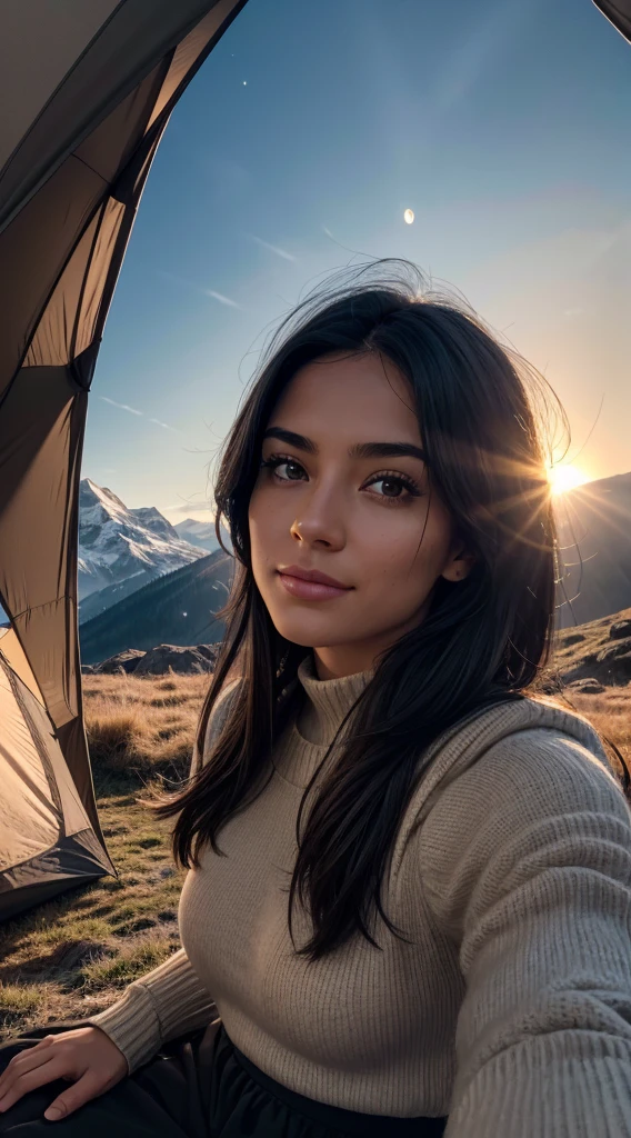 1 woman, American, beautiful, ((upper body selfie, happy)), Filming in ...