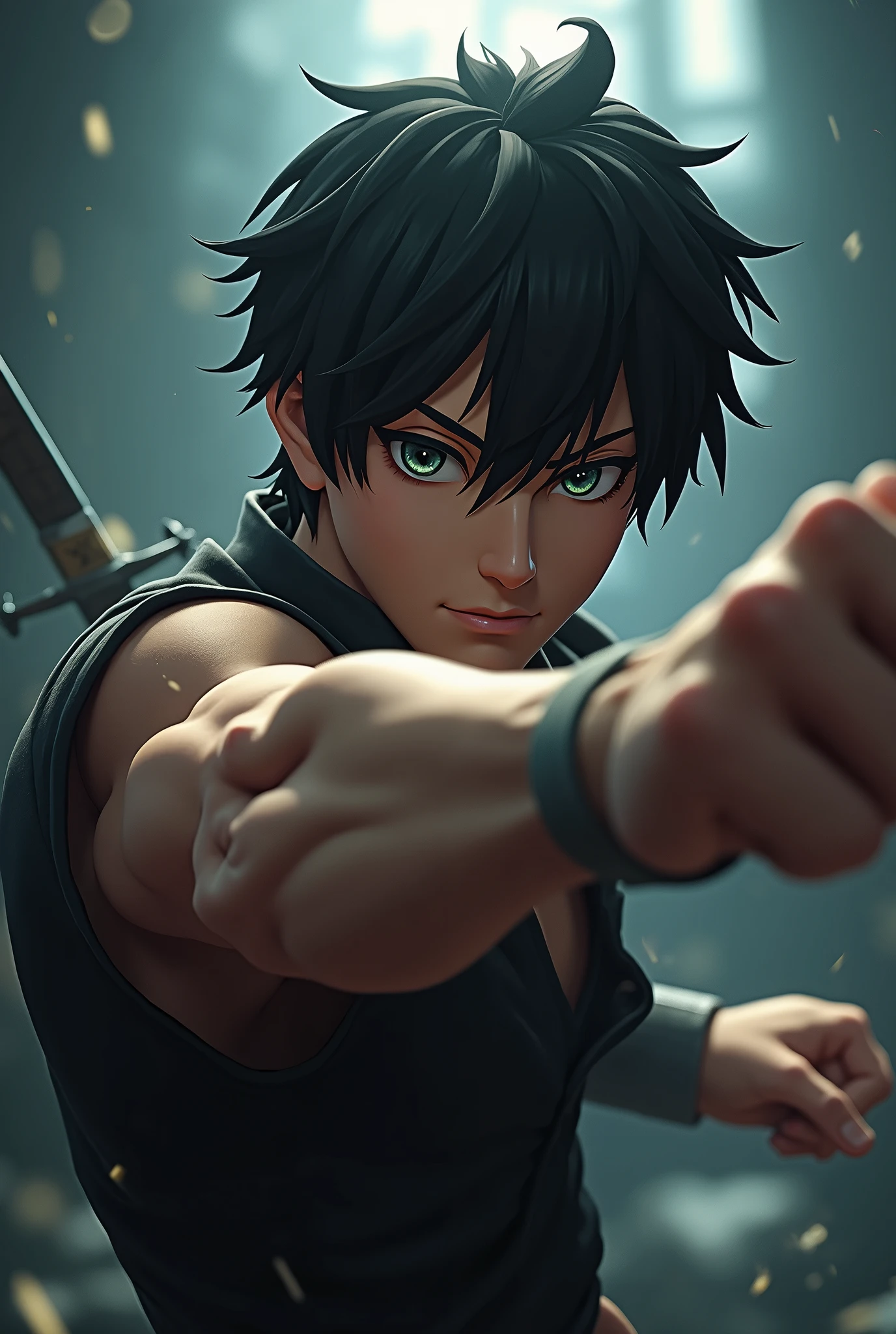 Anime character with a sword pointing at something - SeaArt AI