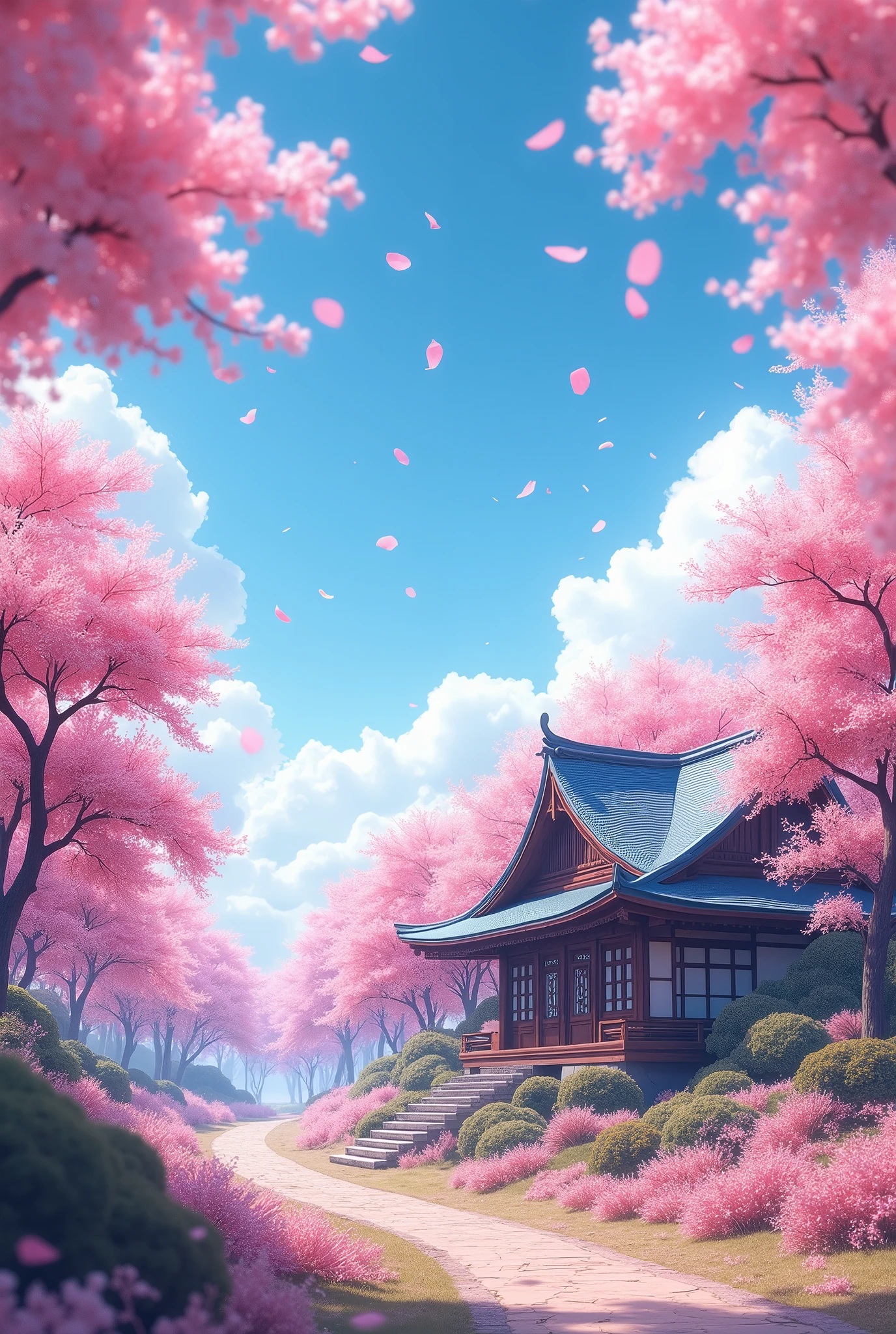 There is a picture of a japanese house in the middle of a field - SeaArt AI