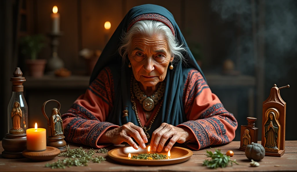 Create an ULTRA REALISTIC image of an older Mexican curandera woman in ...