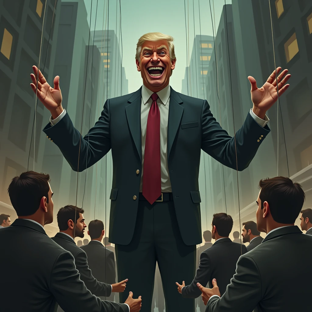 A politician laughing with a mischievous face, with hands stretched out ...