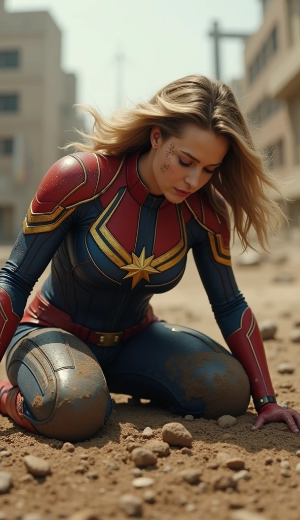Captain marvel,A woman collapses, her whole body dirty.full body ...