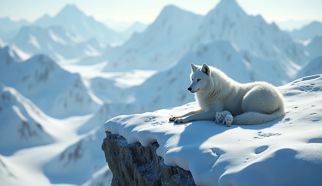 Aerial View,In the Arctic during the Ice Age,A female snow wolf and her ...