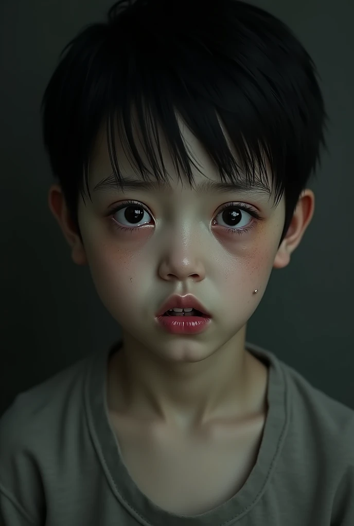 Young boy 2, bonitas, pale skin, pink mouth, piercing look, black eyes ...
