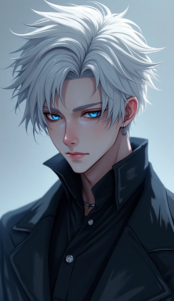 Sexy man white hair , navy blue anime eyes - SeaArt AI