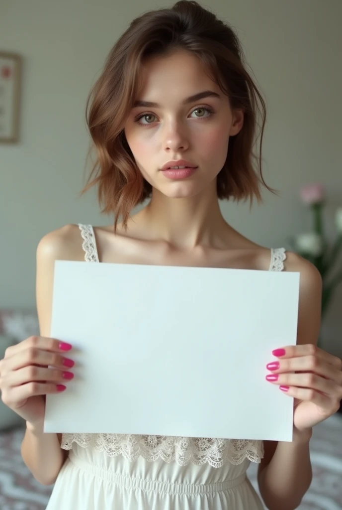 A young woman with a random hairstyle, a random facial expression ...