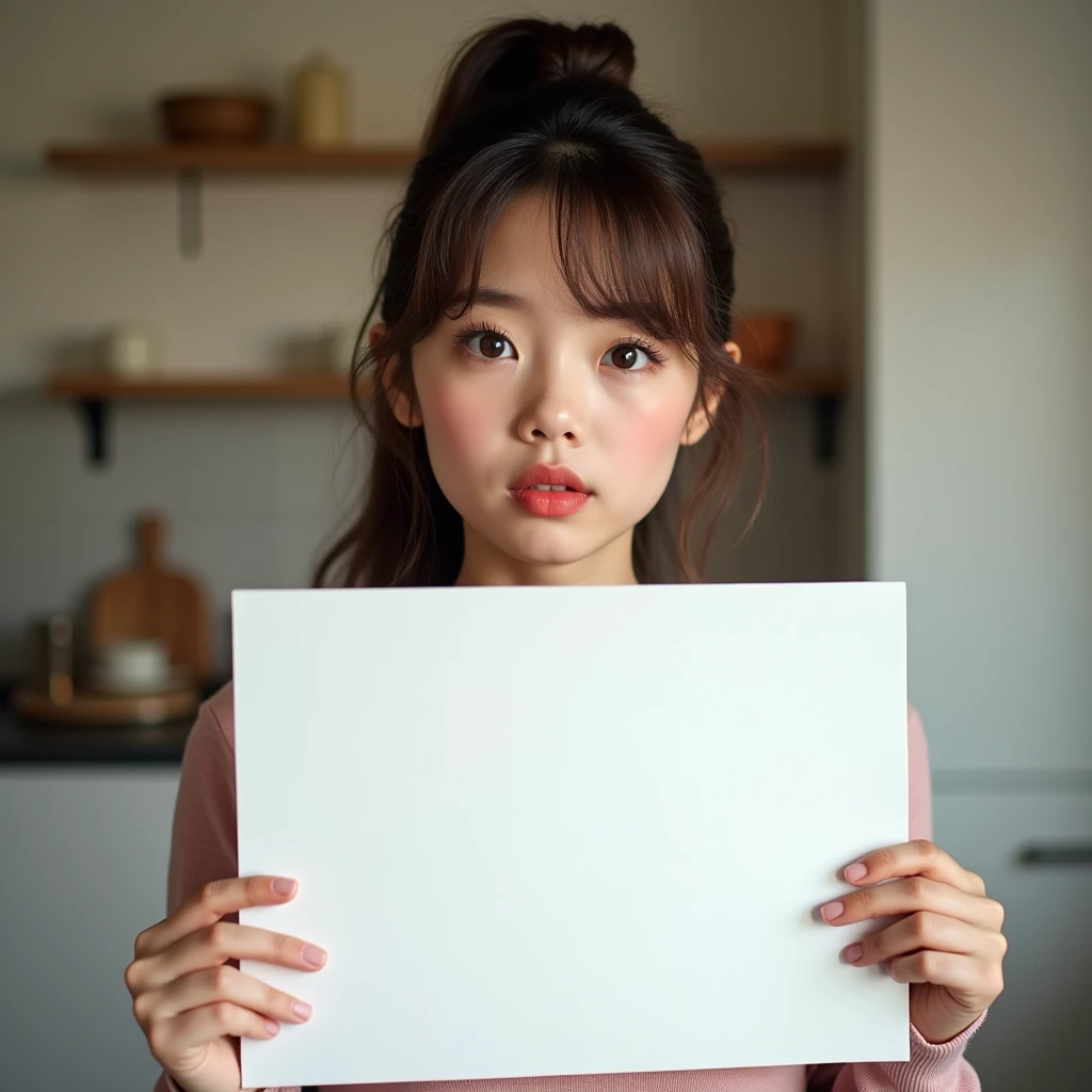 A young woman with a random hairstyle, a random facial expression ...