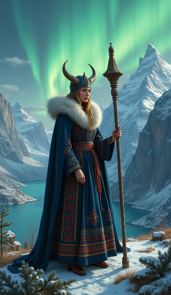 "Create a highly realistic illustration of a witch with a Norwegian ...