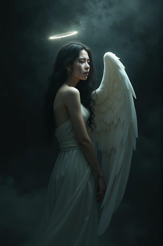 An angel as a woman crying in the dark - SeaArt AI