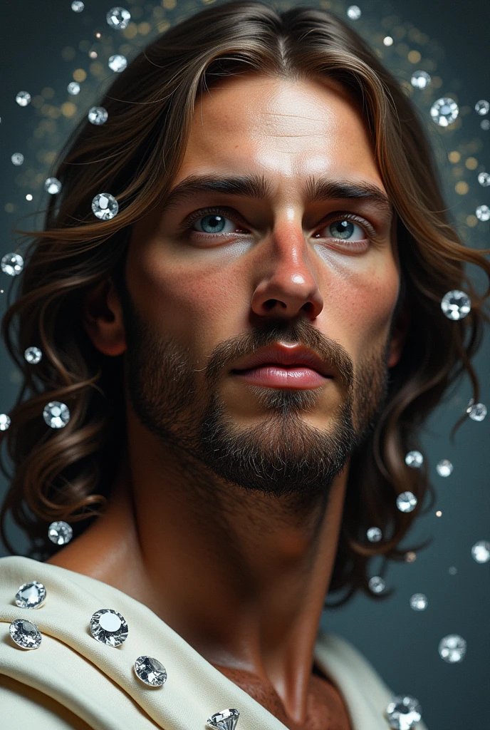 (photorealism:1.2), handsome Jesus Christ, big face and facing in front ...