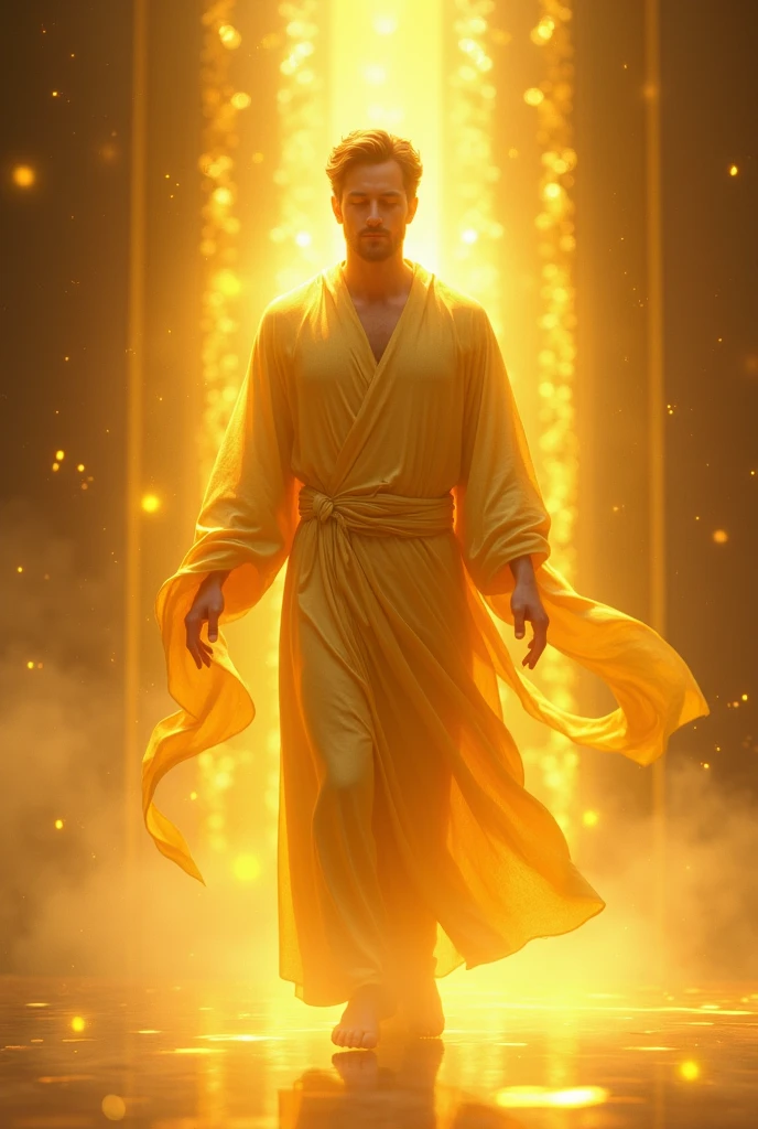 Male spirit in the spiritual plane in simple, golden-illuminated ...