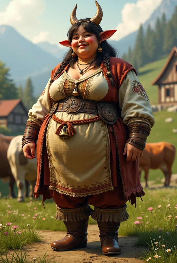 Elf with well-defined clothes, busty, fat and in cow clothes - SeaArt AI