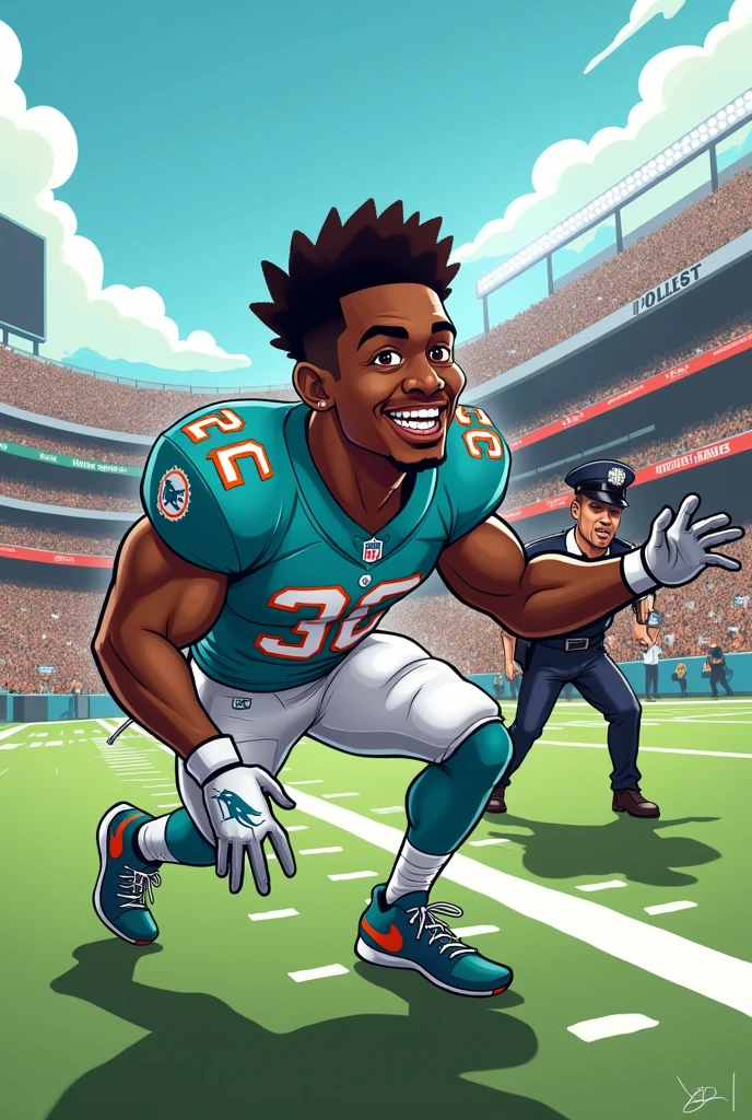 Generate cartoon artwork of Tyreek hills miami dolphin mock arrest ...