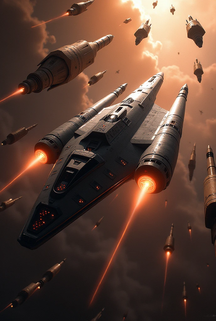 A picture of the USS Voyager having a fight with kazon ships in space ...