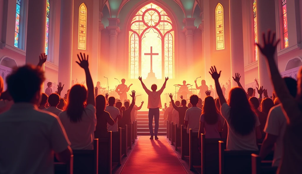 Quick images of a praise service full of life, with choirs, instruments ...