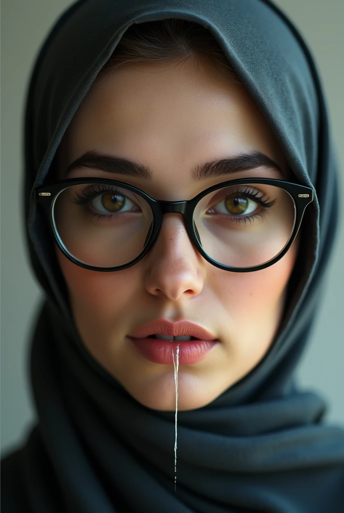 Beautiful arab woman with glasses with drool running from mouth - SeaArt AI