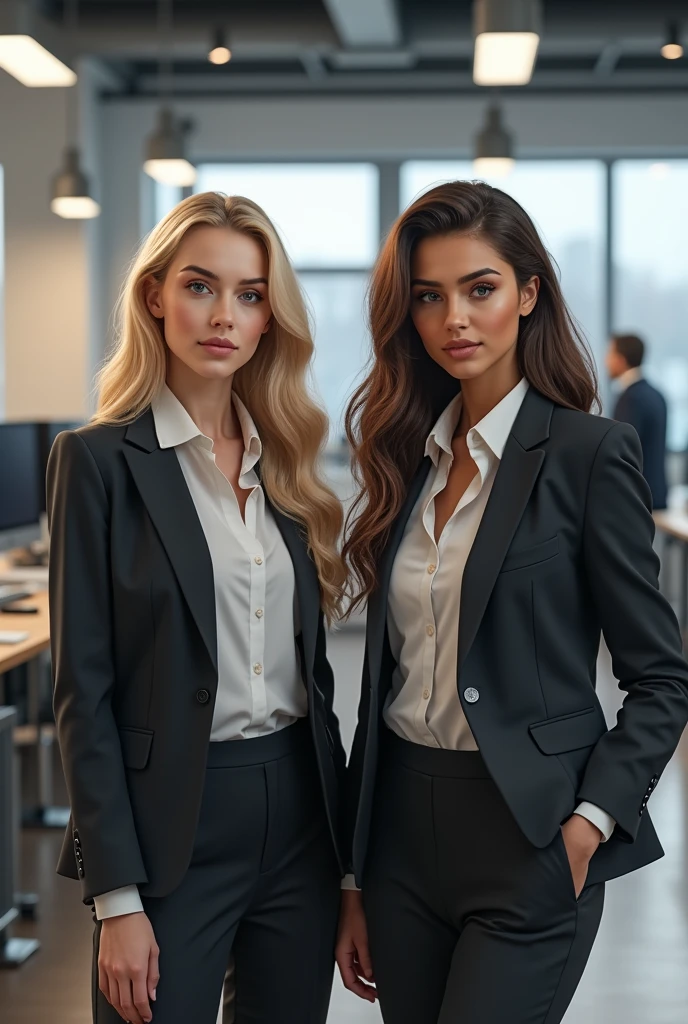 Two girls, one blonde and one brunette, both white-skinned, who are 1 ...