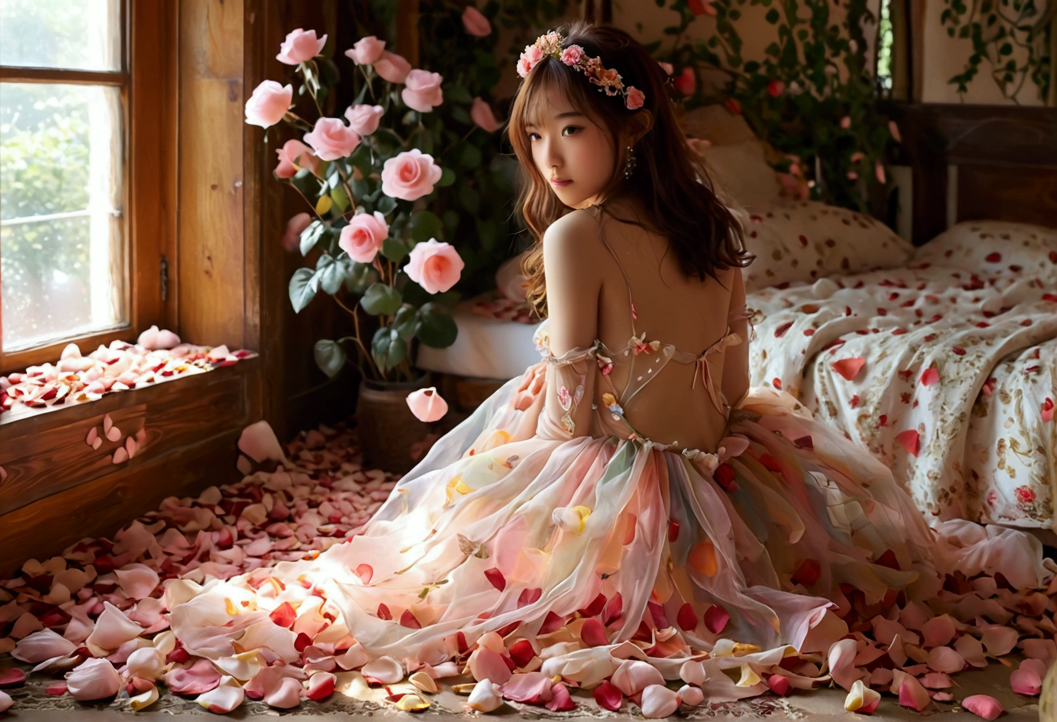 Cute yuna (age 25, small sheer colorful airy dress, no underwear - SeaArt AI