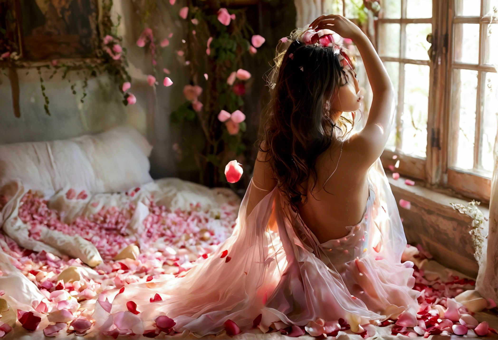 Cute yuna (age 25, small sheer colorful airy dress, no underwear - SeaArt AI